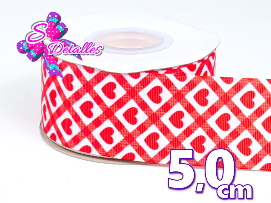 LBP06061 - Listón Impreso de 5,0 cm - Corazon (por metro) – SDetalles