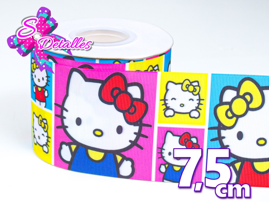 LBP07150 - Listón Estampado de 7,5 cm - Hello Kitty (por metro) – SDetalles