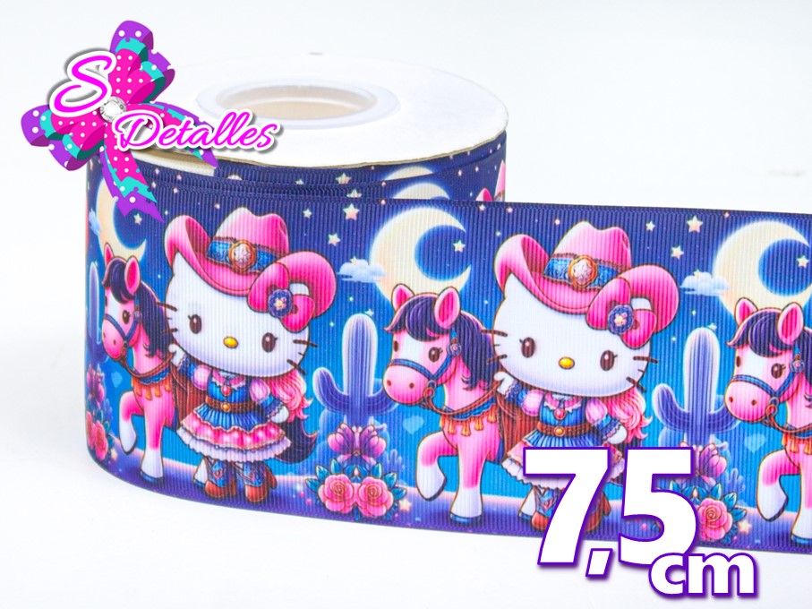 LBP07297 - Listón Estampado de 7,5 cm - Hello kitty (por metro) – SDetalles