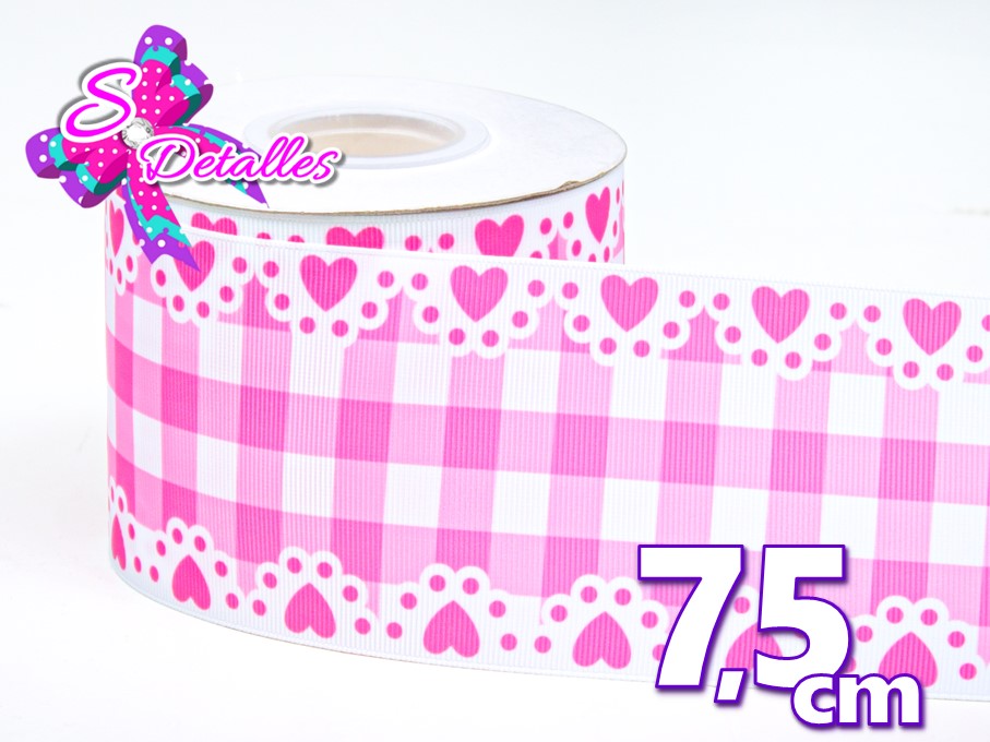 LBP07100 - Listón Estampado de 7,5 cm - Corazon (por metro) – SDetalles