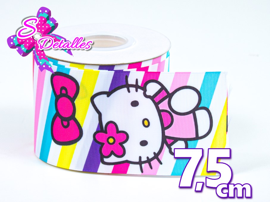 LBP07358 - Listón Estampado de 7,5 cm - Hello Kitty (Tira de 89 cm ...