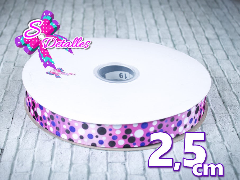 LBP04089 - Listón Estampado de 2,5 cm - Circulos (por Metro) – SDetalles