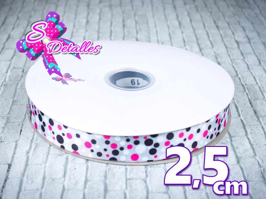 LBP04091 - Listón Estampado de 2,5 cm - Circulos (por Metro) – SDetalles