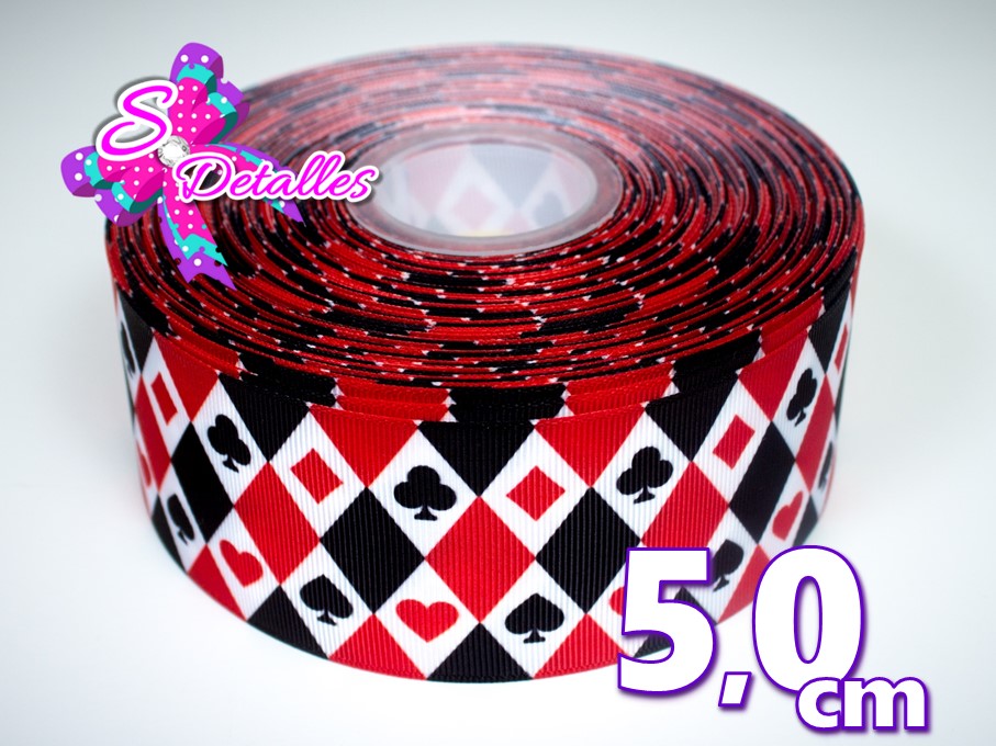 LBP06127 - Listón Estampado de 5,0 cm - Cartas (por metro) – SDetalles