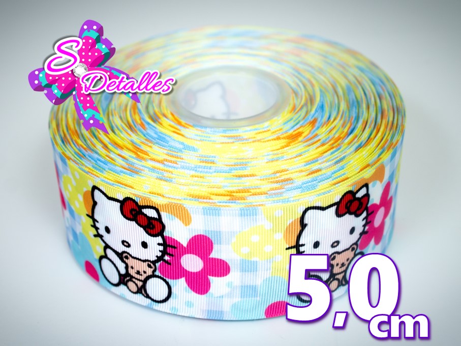 LBP06134 - Listón Estampado de 5,0 cm - Hello Kitty (por metro) – SDetalles